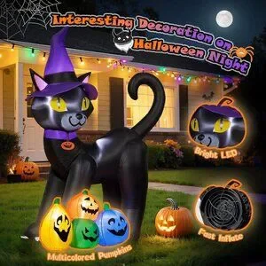 Holiday | 6 Ft Halloween Inflatable Black Cat With Witch Hat And 4 ...